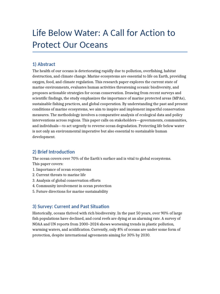 Life Below Water Research Paper | PDF | Conservation Biology ...