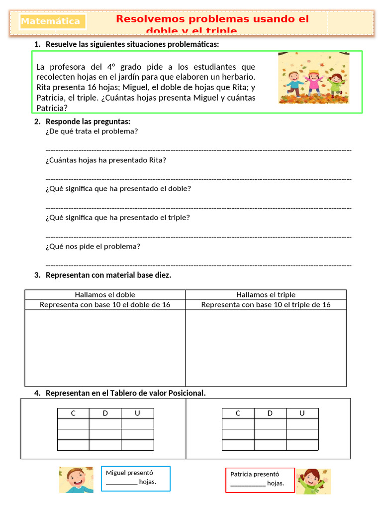 D5 A1 FICHA MAT. Resolvemos Problemas Usando El Doble y El Triple | PDF
