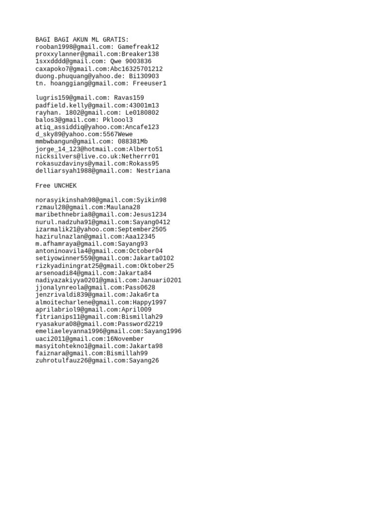 Akun ML No PW (SFILE | PDF