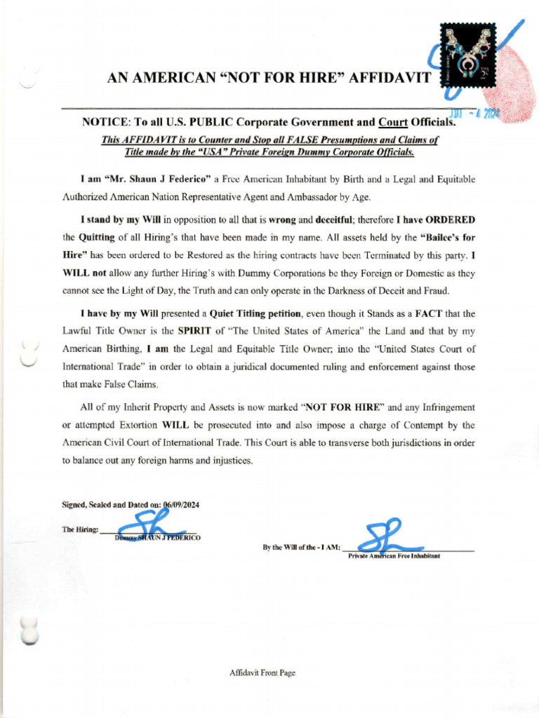 An American Not For Hire Affidavit | PDF