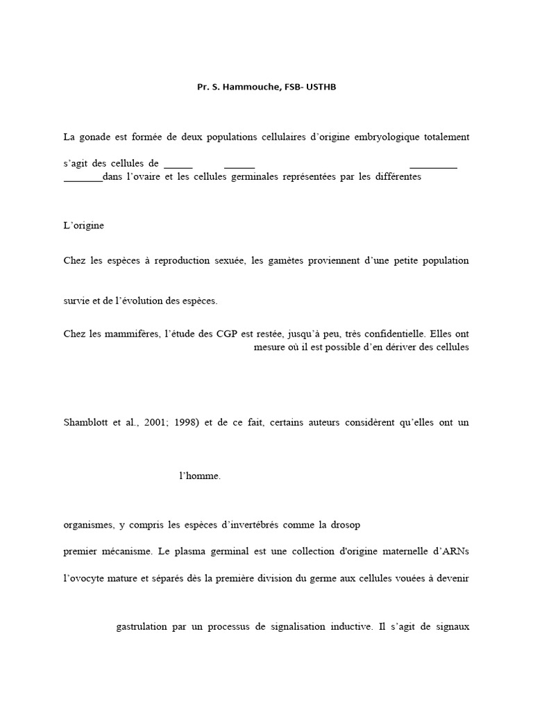 Ontogenèse des cellules germinales primordiales | PDF | la reproduction ...