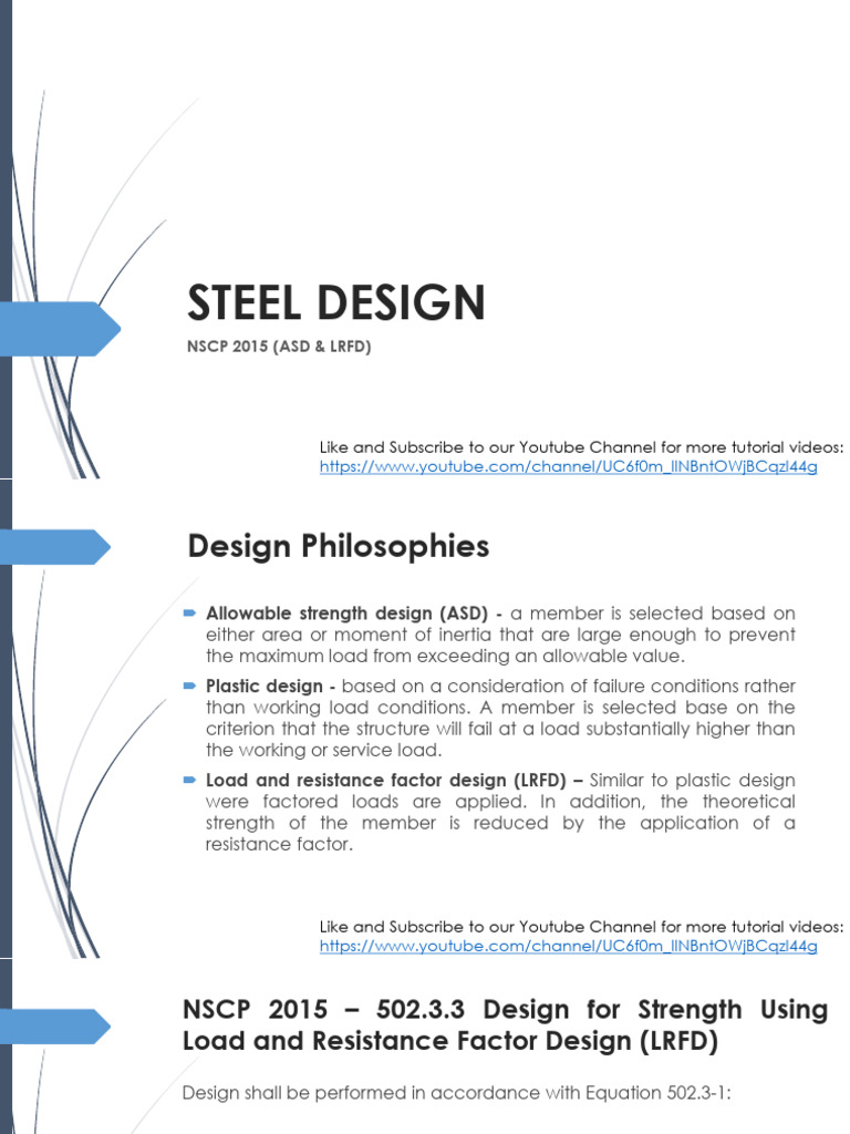 Steel Design - NSCP 2015 (ASD & LRFD) - Introduction | PDF