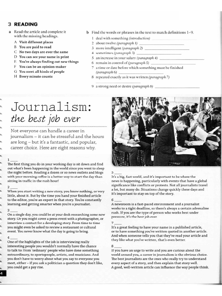 Journalism Best Job Ever EF 3rd WB Reading 8B | PDF