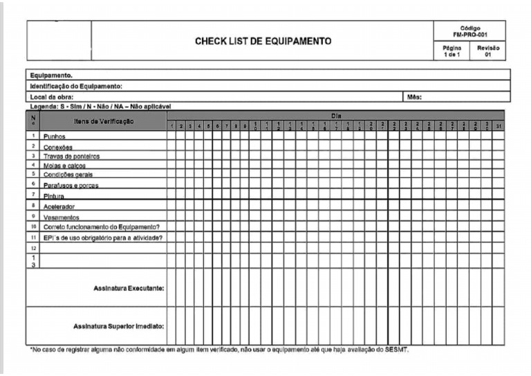 Checklist Equipamento 4K | PDF