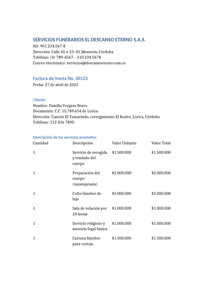 Factura de Servicios Funerarios | PDF