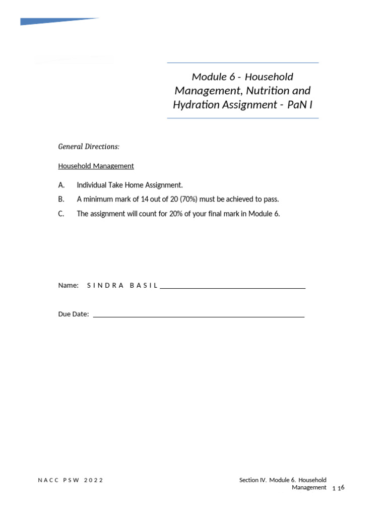 Assigment I - Module 6 Household Management | PDF | Housekeeping | Laundry