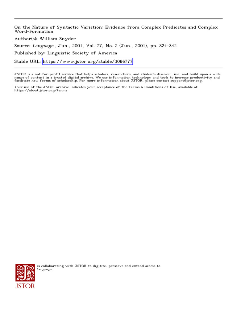 Snyder, On The Nature of Syntactic Variation, 2001 | PDF | Syntax | English Language