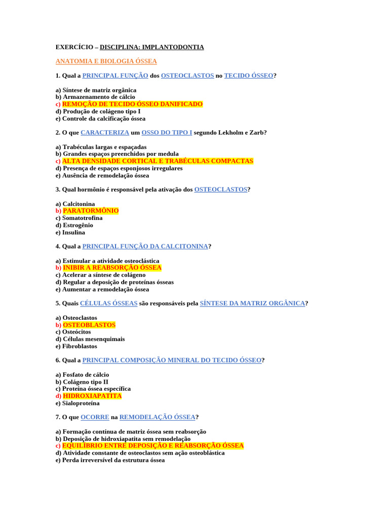 Exercício Implantodontia Av1 | PDF | Osso | Implante dentário