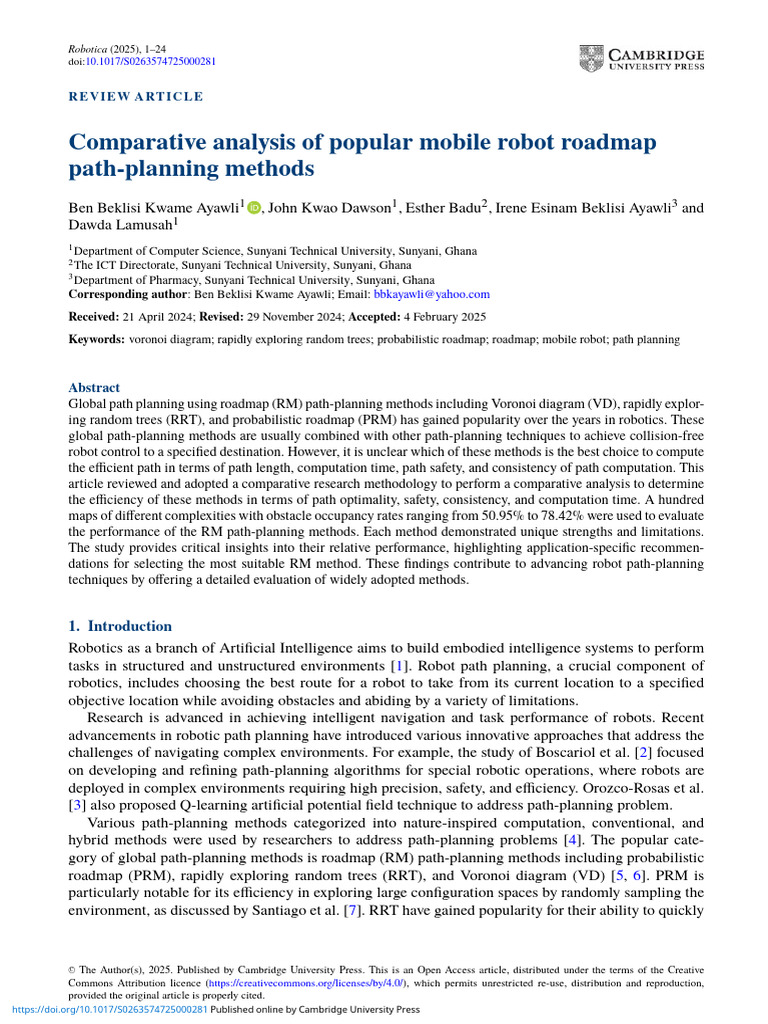 Comparative Analysis of Popular Mobile Robot Roadm | PDF | Vertex (Graph Theory) | Applied ...