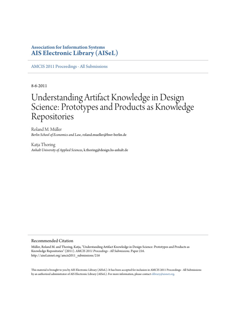 2018 Understanding Artifact Knowledge in Design Science Prototypes An ...