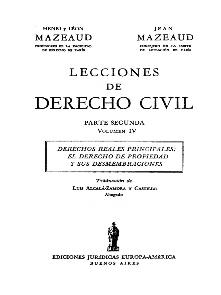 Mazeaud 1978 Lecciones de Derecho Civil II Parte Volumen IV | PDF ...