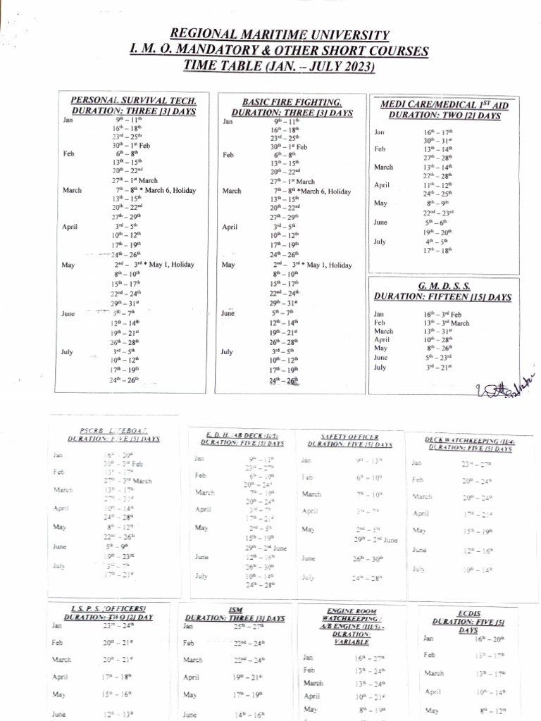 IMO Short Courses Time Table 2023 | PDF