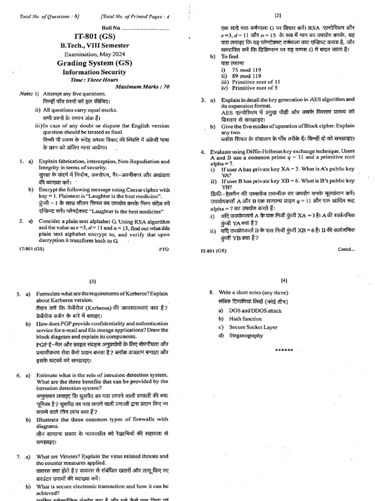 It 801 Information Security May 2024 | PDF