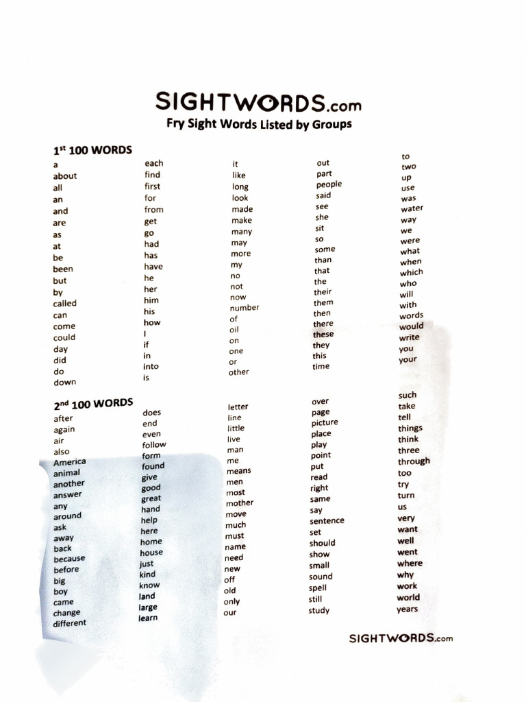Sight Words Spelling Bee | PDF