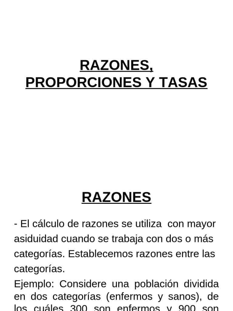 Razones, Proporciones y Tasas | PDF | Sensibilidad y especificidad ...