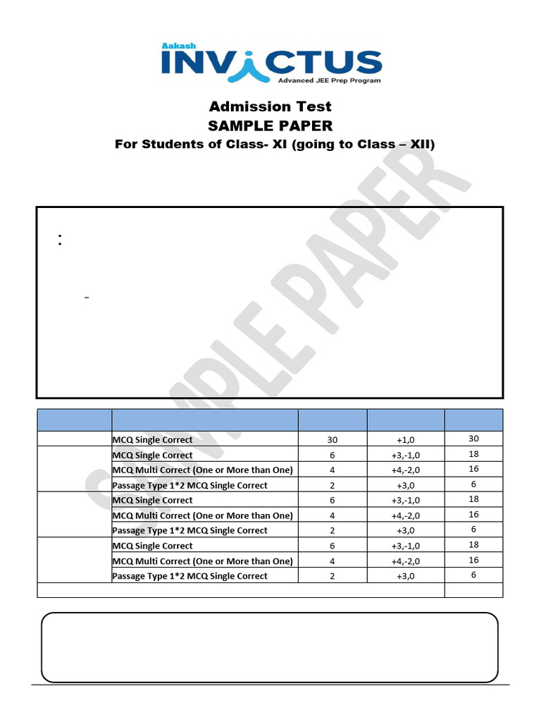 IAT Sample Paper for Class XI | PDF | Multiple Choice | Gases