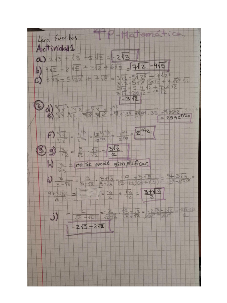 TP - Matemática - Operaciones Con Radicales | PDF