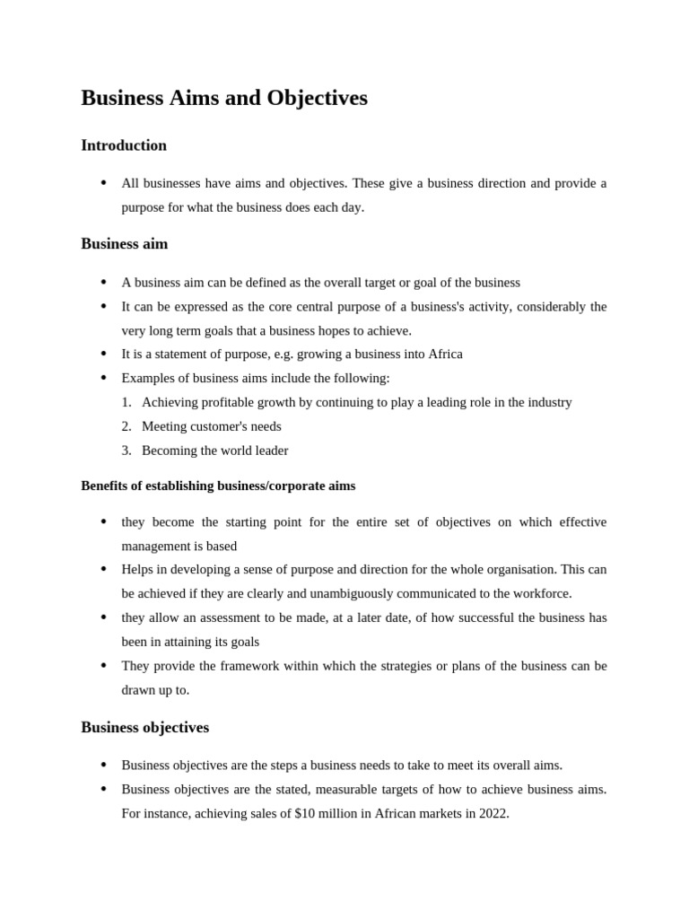 07 Business Aims and Objectives | PDF | Goal | Corporate Social ...
