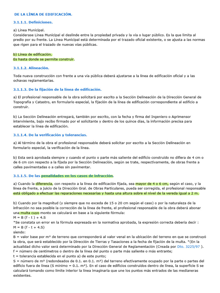 De La Línea de Edificación | PDF | Multa (pena) | Agrimensura
