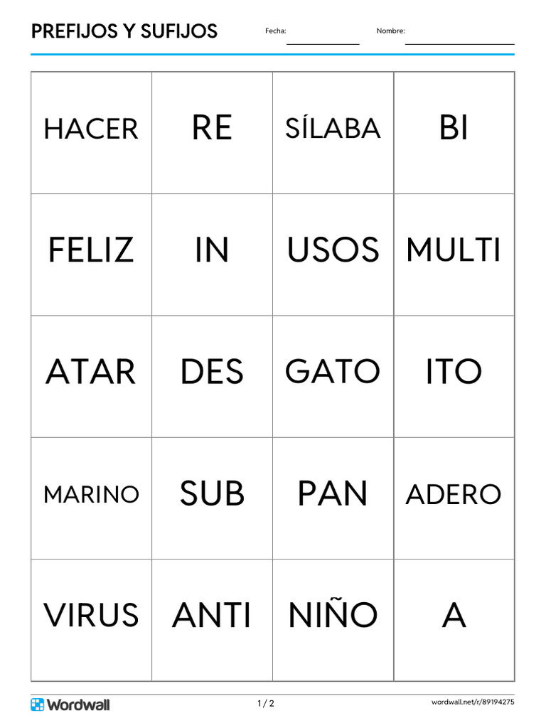 Prefijos y Sufijos Tarjetas Flash | PDF