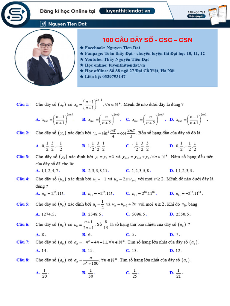 100 câu dãy số CSC CSN | PDF