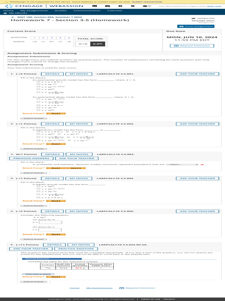 Homework 7 - Section 3.5 - MAT 180, Section 004, Summer 1 2024 ...