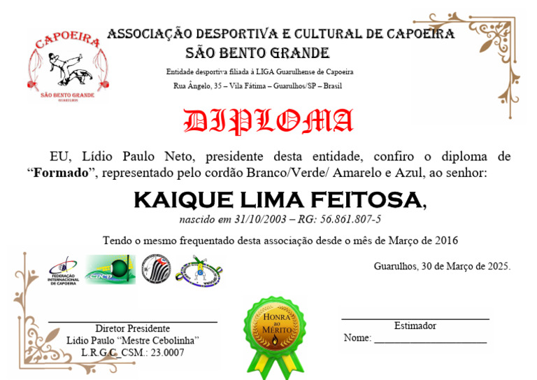 A4 - Color - Couche 220GM - 1 Via - Diploma Cebolinha | PDF