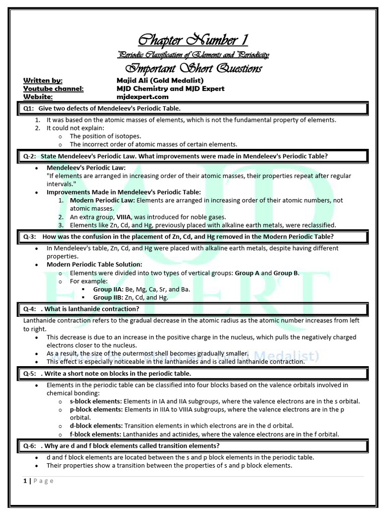 MJD Chemistry Class 12 Notes | PDF | Periodic Table | Lime (Material)