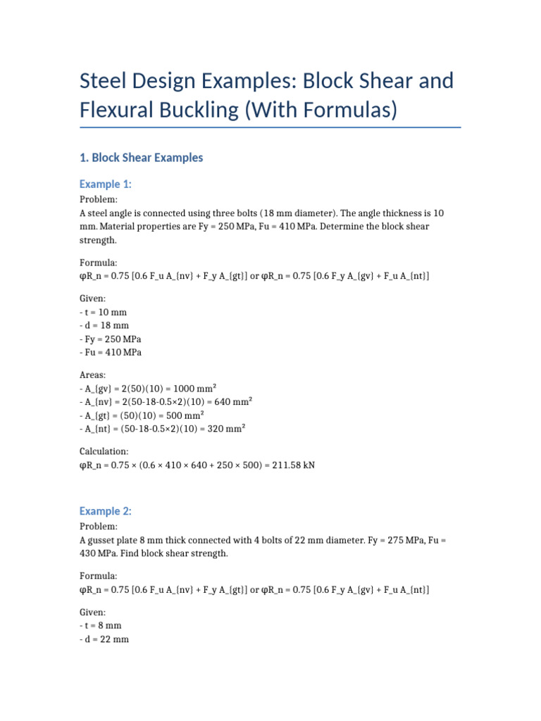 Steel Design Examples With Formulas | PDF | Buckling | Civil Engineering