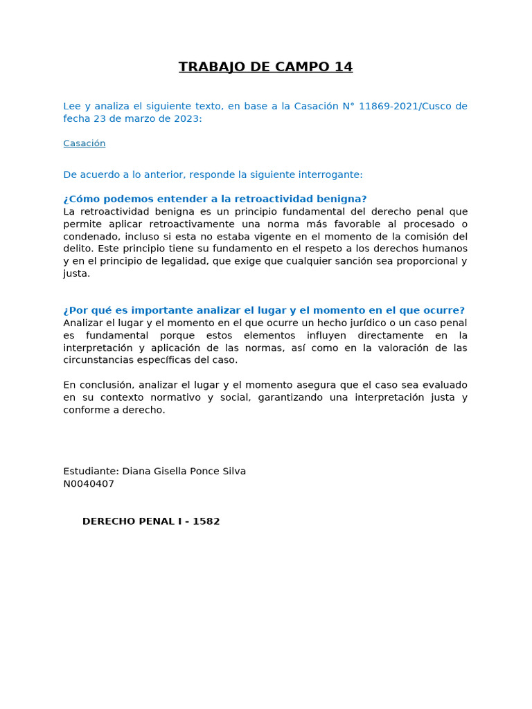 Trabajo de Campo 14 - Diana Ponce Silva - 1582 | PDF