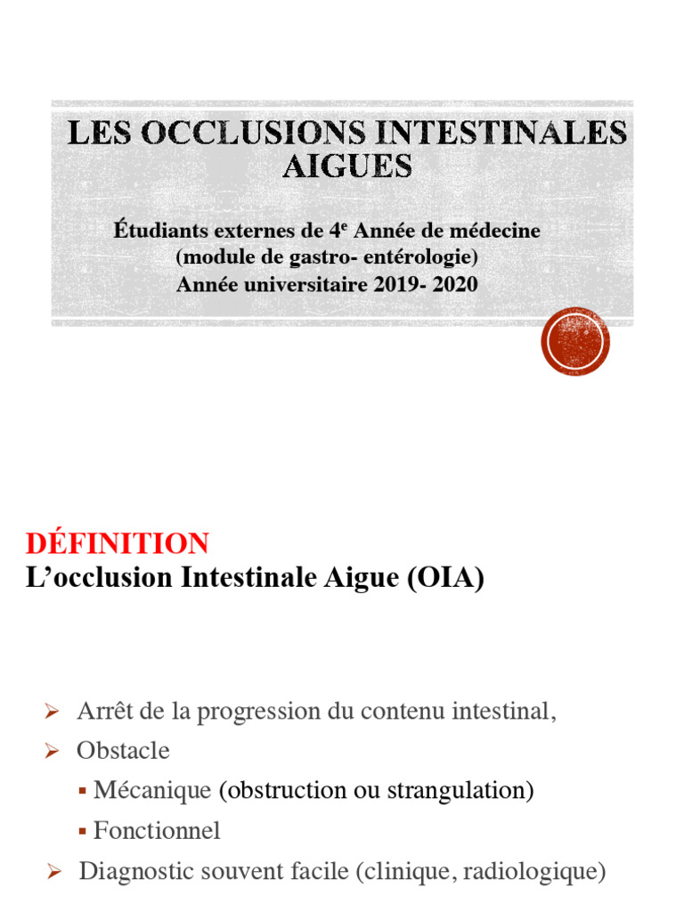 Occlusion Intestinale Aigue : Diagnostic et Traitement | PDF ...