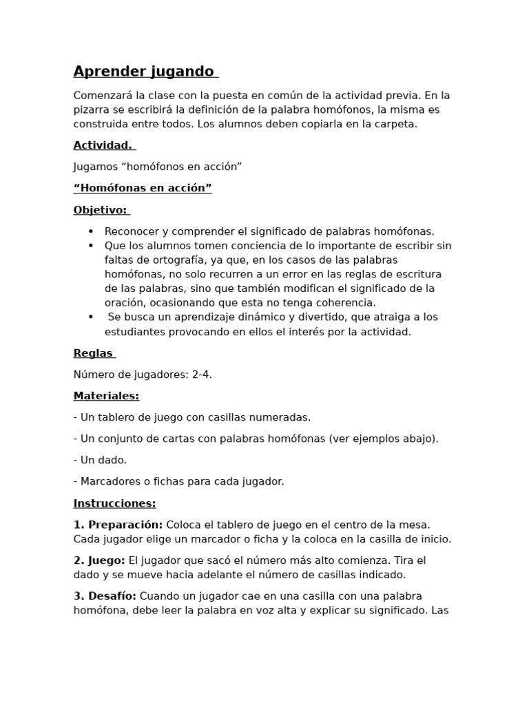 Juego educativo sobre homófonos | PDF