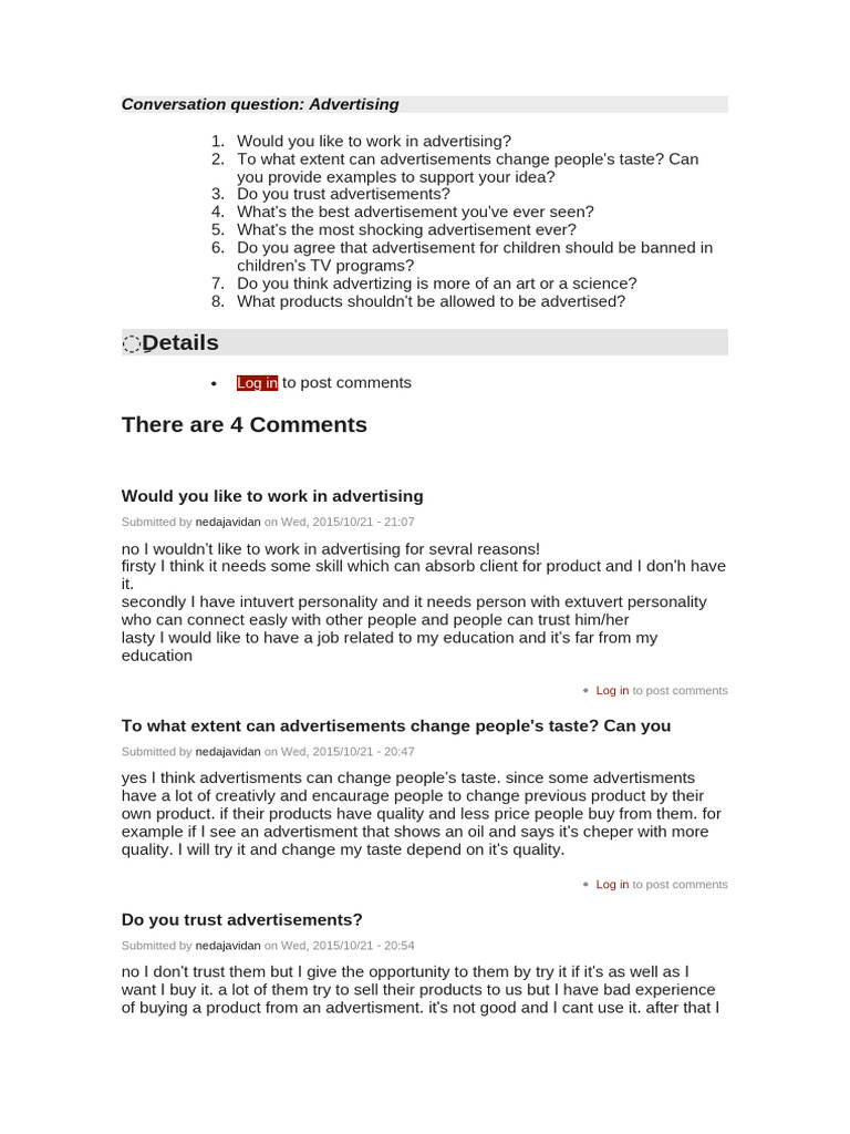 Conversation question advert | PDF | Advertising | Marketing