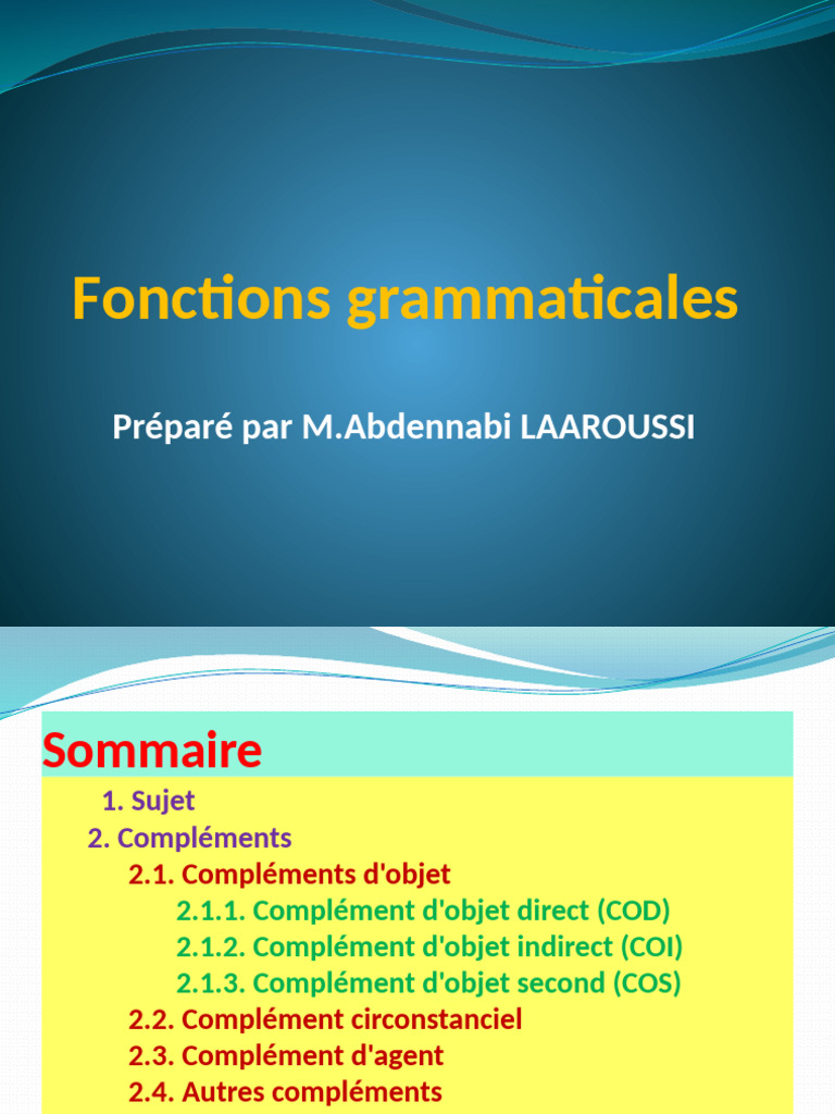 fonctions grammaticale | PDF | Sujet (Grammaire) | Clause