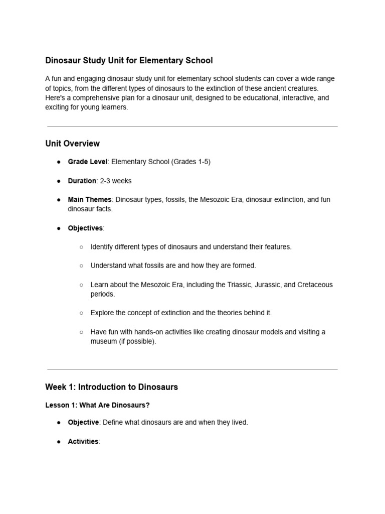 Dinosaur Study Unit For Elementary School | PDF | Dinosaurs | Geologic ...