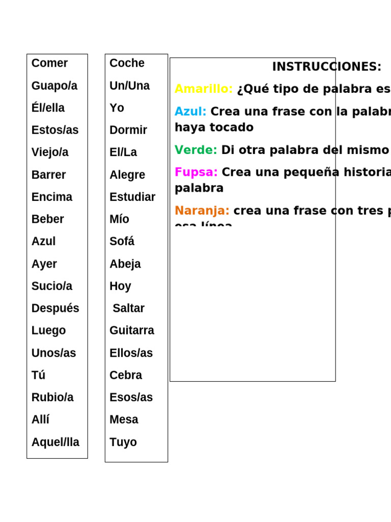 Palabras y Ejercicios de Vocabulario | PDF