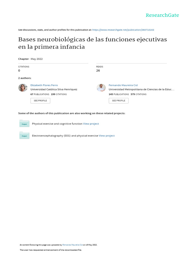Bases Neurobiológicas de Las Funciones Ejecutivas en La Primera Infancia | PDF | Funciones ...
