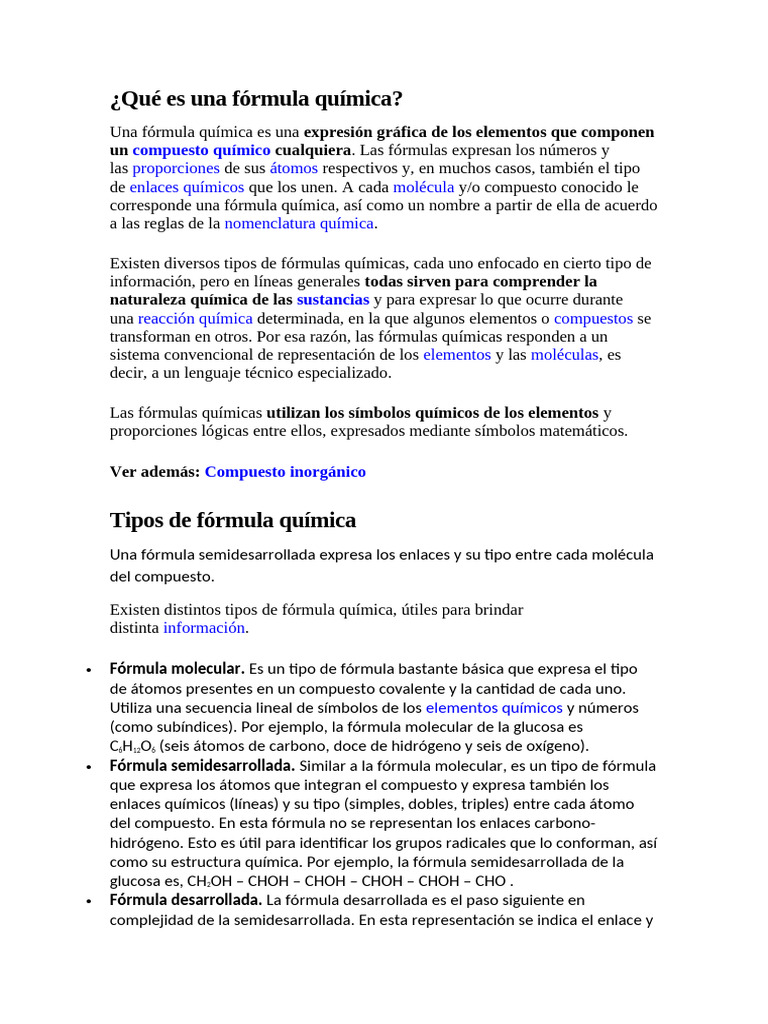Definición de fórmula química | PDF | Química | Compuestos químicos