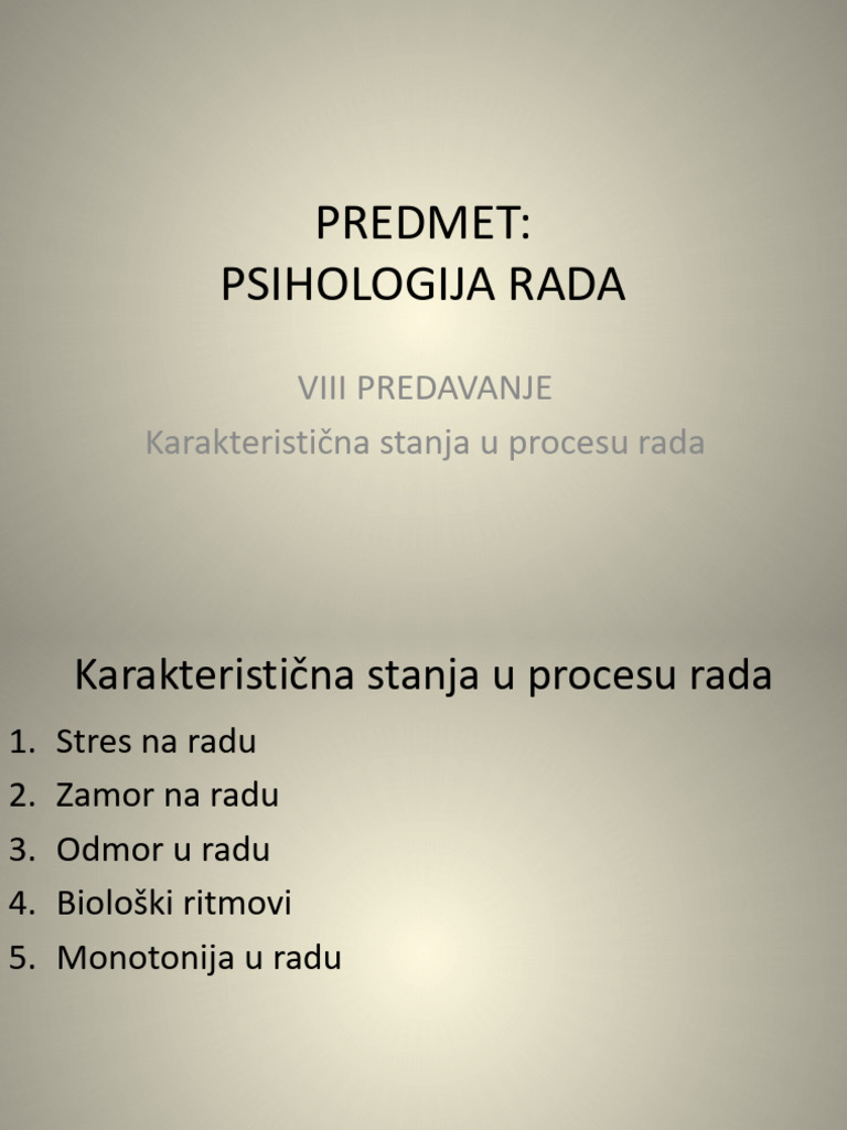 Psihologija Rada VIII Predavanje | PDF