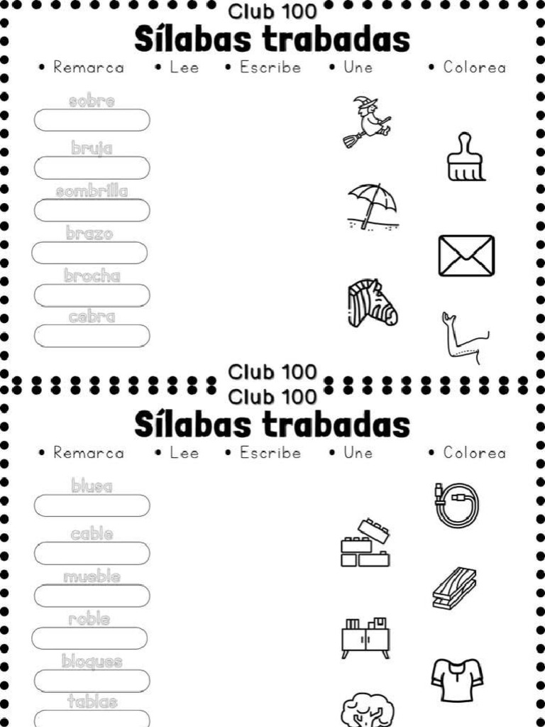 Silabas Trabadas, Remarca, Une y Escribe. | PDF