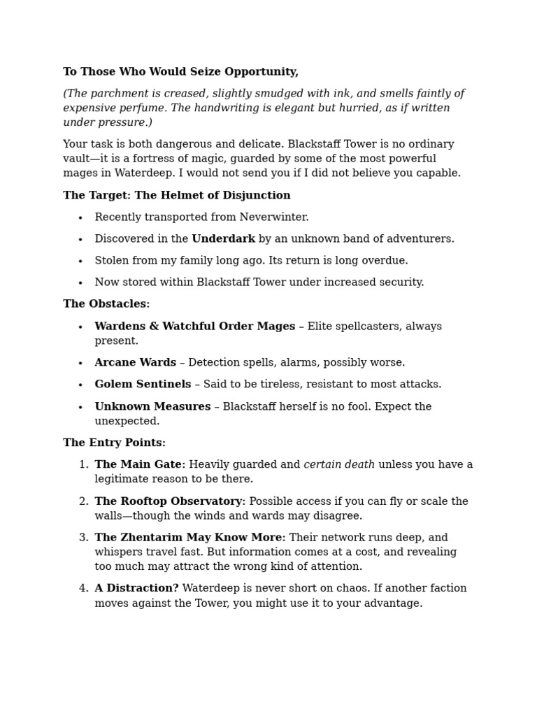 Heist Plan for the Helmet of Disjunction | PDF