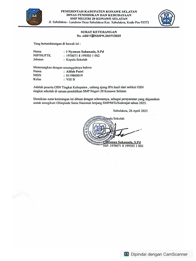 Surat Keterangan Alifah | PDF