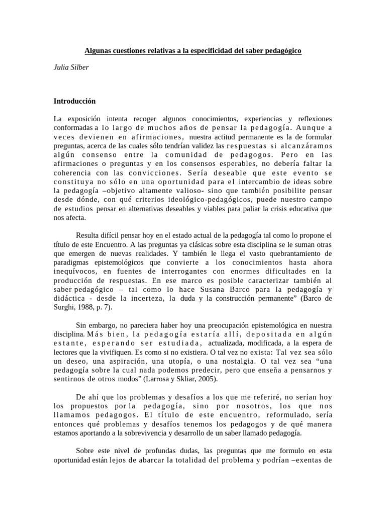 Especificidad del saber pedagógico | PDF | Pedagogía | Conocimiento