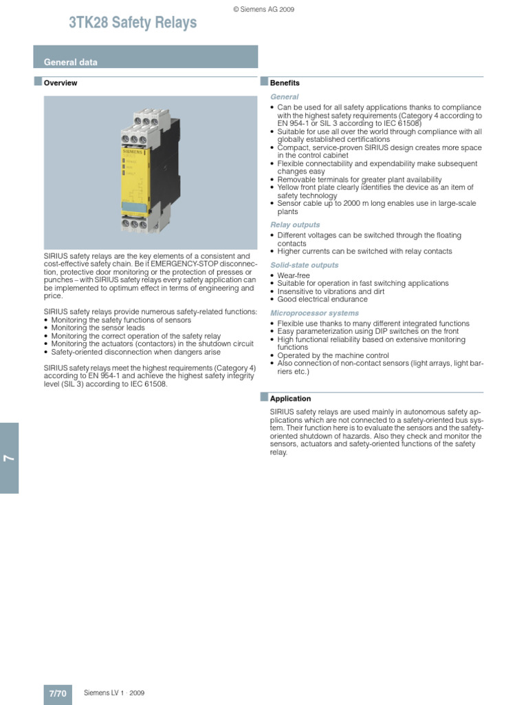 Siemens 3TK28 Safety Relays 2009 | PDF | Relay | Alternating Current