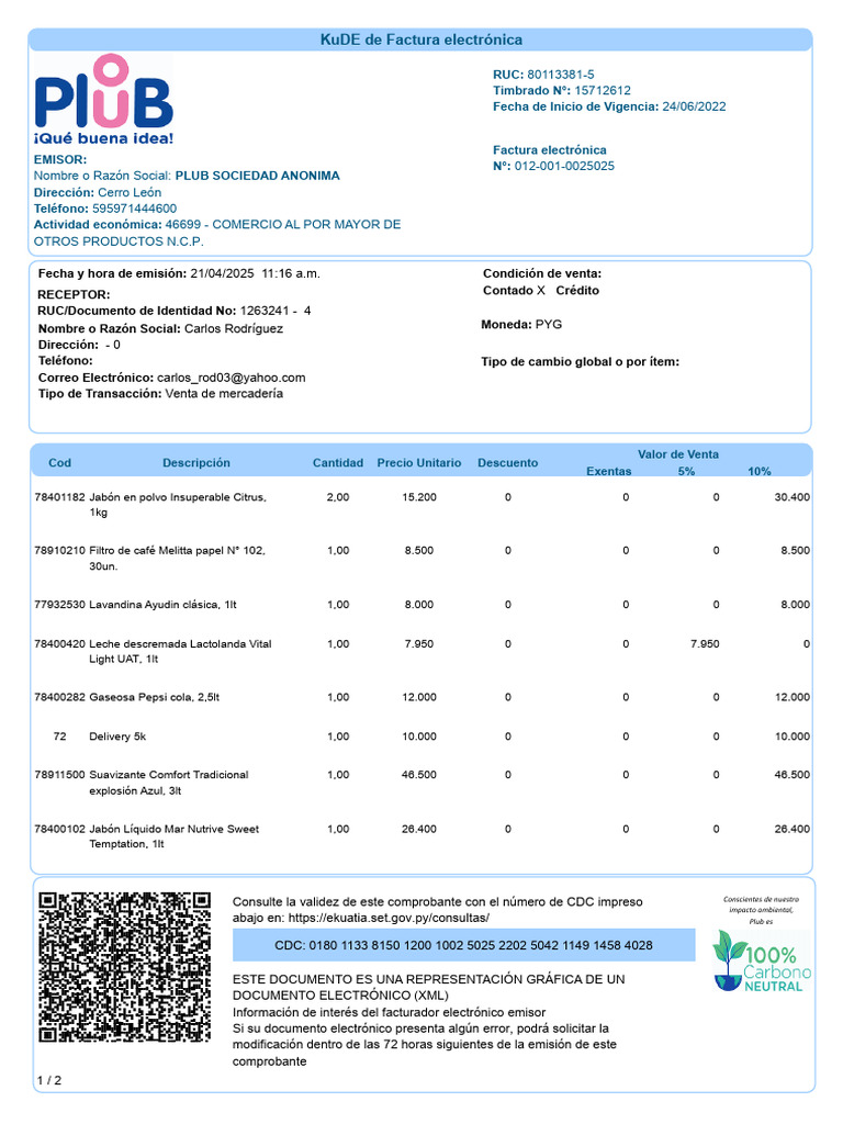 Factura Electrónica de PLUB S.A. | PDF | Servicios (economía ...