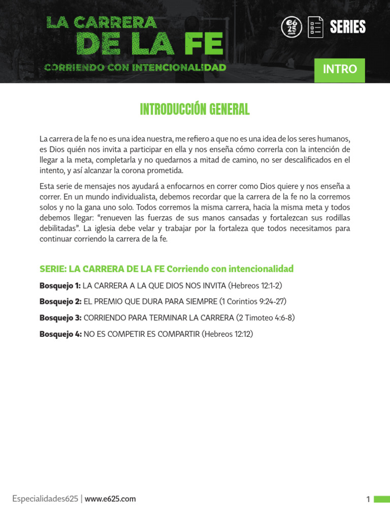 Bosquejo La Carrera de La Fe Intro | PDF