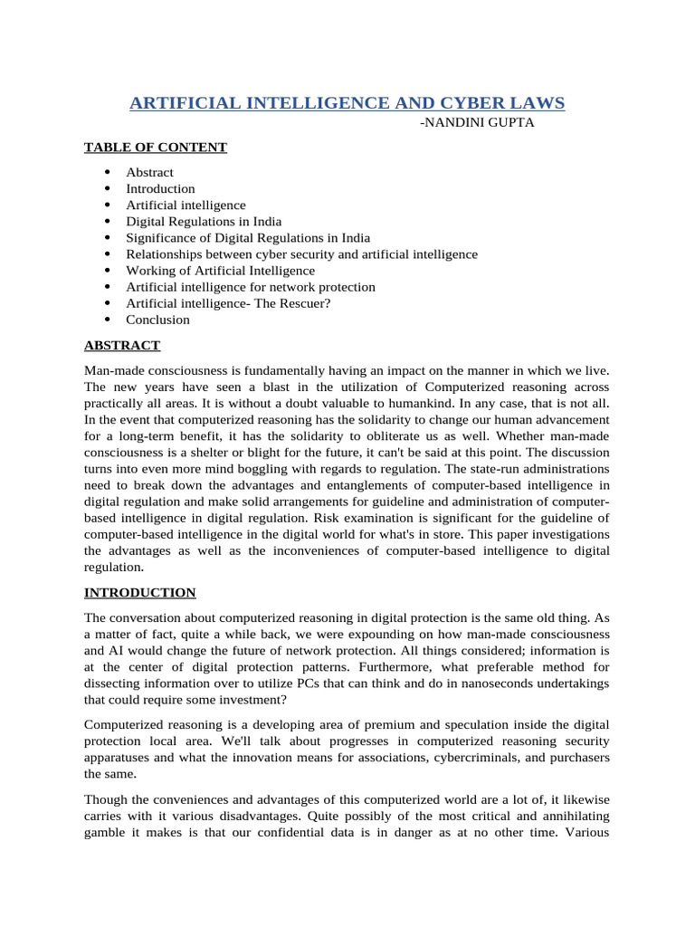AI's Impact on Cyber Laws in India | PDF | Artificial Intelligence ...