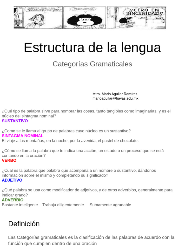 Definición y Ejemplos de Categorías Gramaticales | PDF | Adjetivo | Verbo