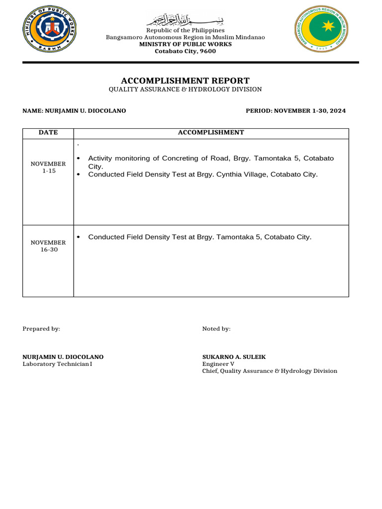 Nov Accomplishment Report | PDF