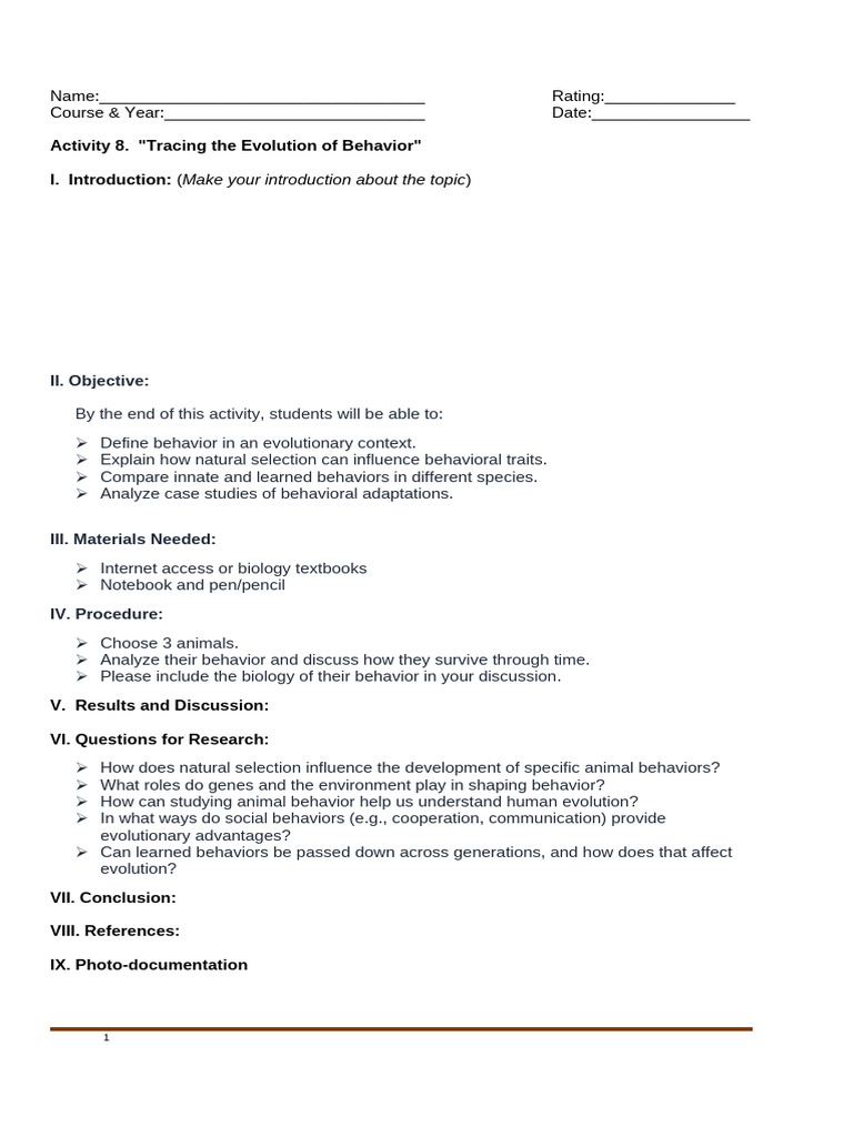 Evolution of Animal Behavior Study Guide | PDF